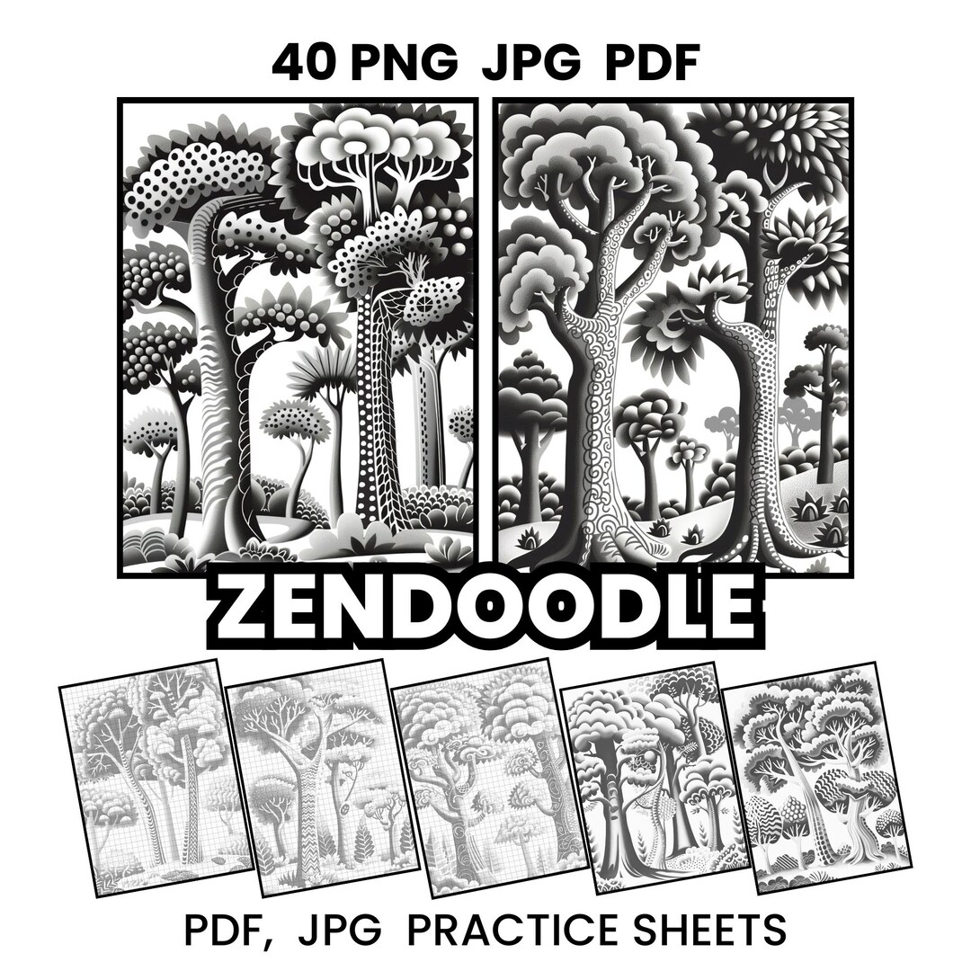 Zentangle Tree Drawing Practice Sheets | 40 PDF JPG Zendoodle Tree ...