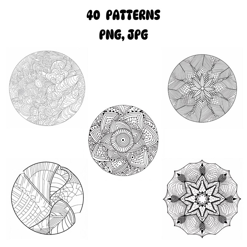 Zentangle Mandala Art Bundle – 40 PNG & JPG Patterns (digital Download ...