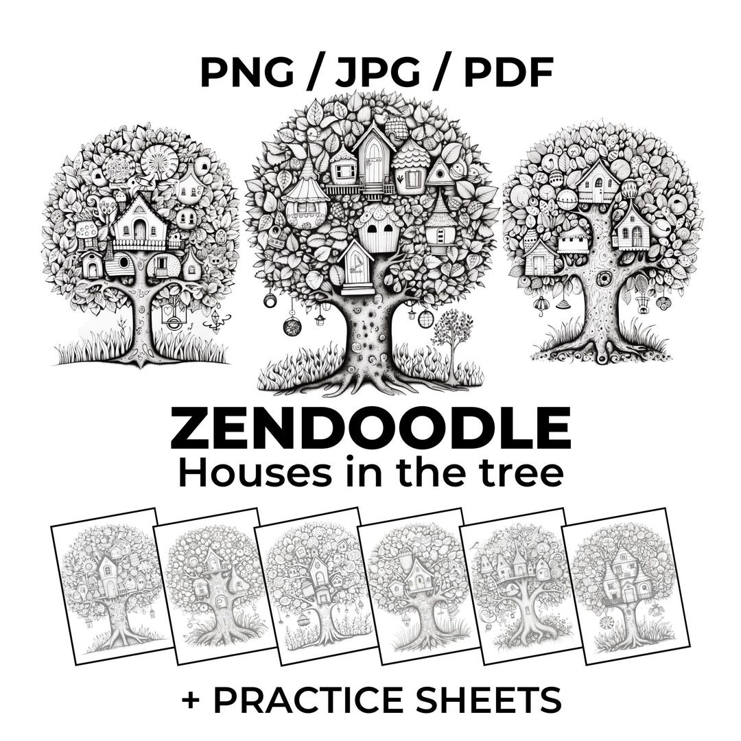 Zendoodle Tree Art Worksheets – Greyscale Zentangle Nature Designs ...