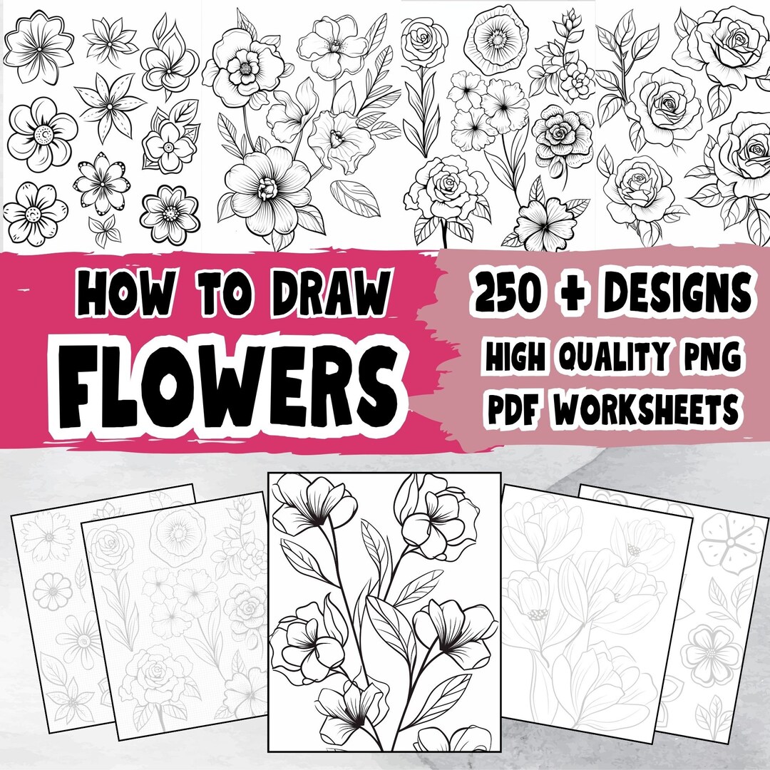Flower Drawing Guide, Step-by-step Tutorials (PDF, PNG) - Etsy