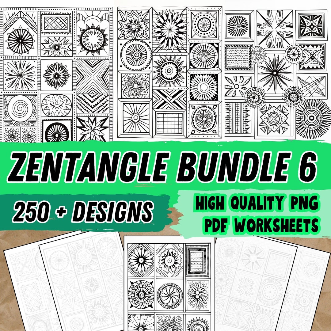 Creative Zentangle Patterns Bundle, High Quality PNG, PDF Worksheets ...