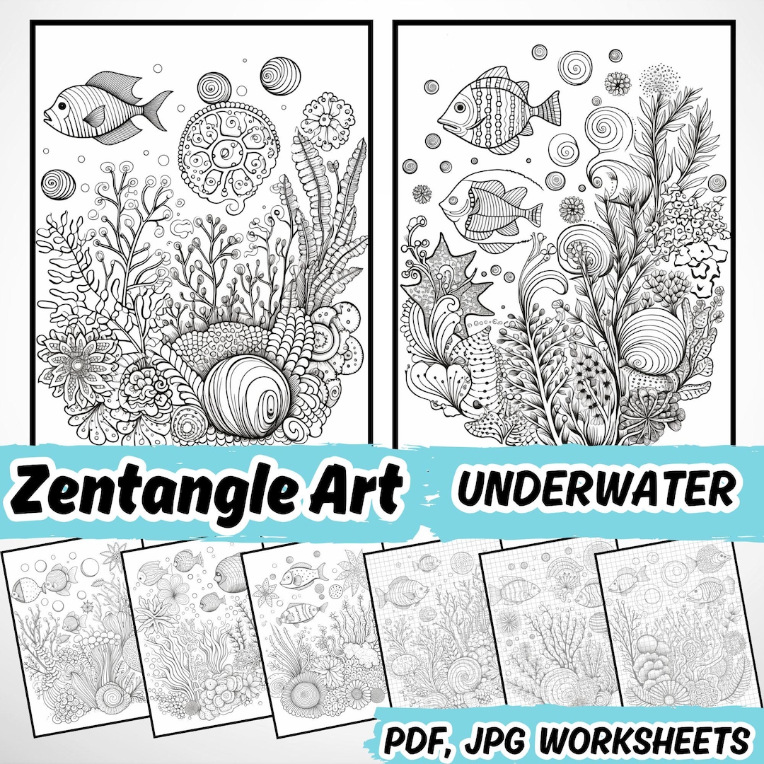 Sea Creature Zentangle Workbook, Underwater Doodles (digital Download ...