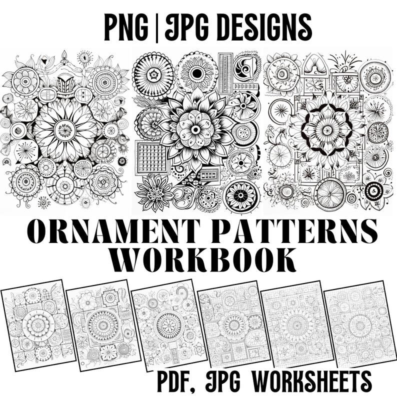 Ornament Patterns PDF Workbook - Zentangle & Mandala Art, Geometric Practice Sheets, Anti-stress ...
