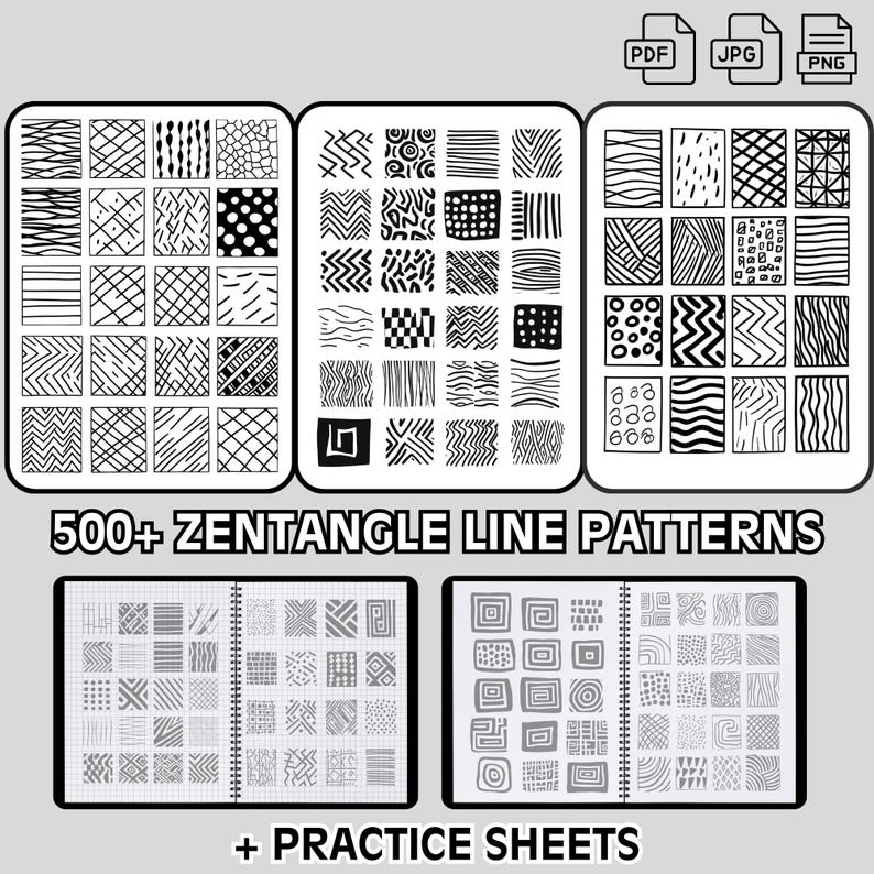 Zentangle Line Patterns, Beginner Zentangle Practice Sheets, 500+ Patterns, Training Workbook ...