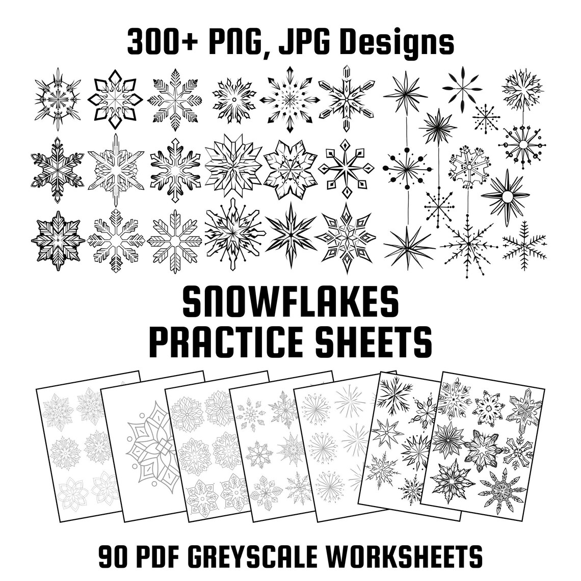 Ultimate Snowflake Drawing Kit – 90 PDF Tutorials & 300+ PNG/JPG ...