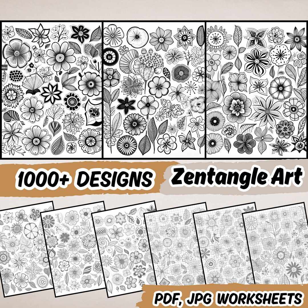 Relaxing Floral Doodle Workbook: Zentangle Coloring & Tracing Fun ...