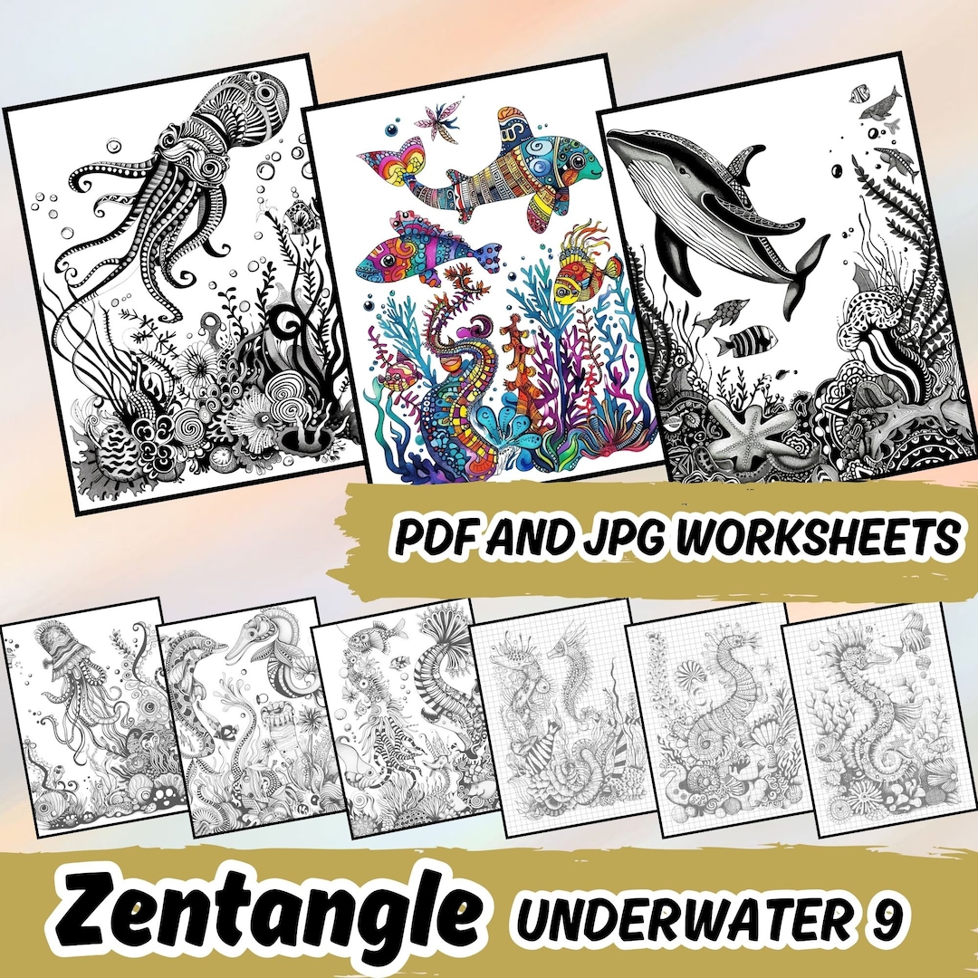Zentangle Sea Creatures Patterns, Aquatic Animals, Anti Stress Coloring ...