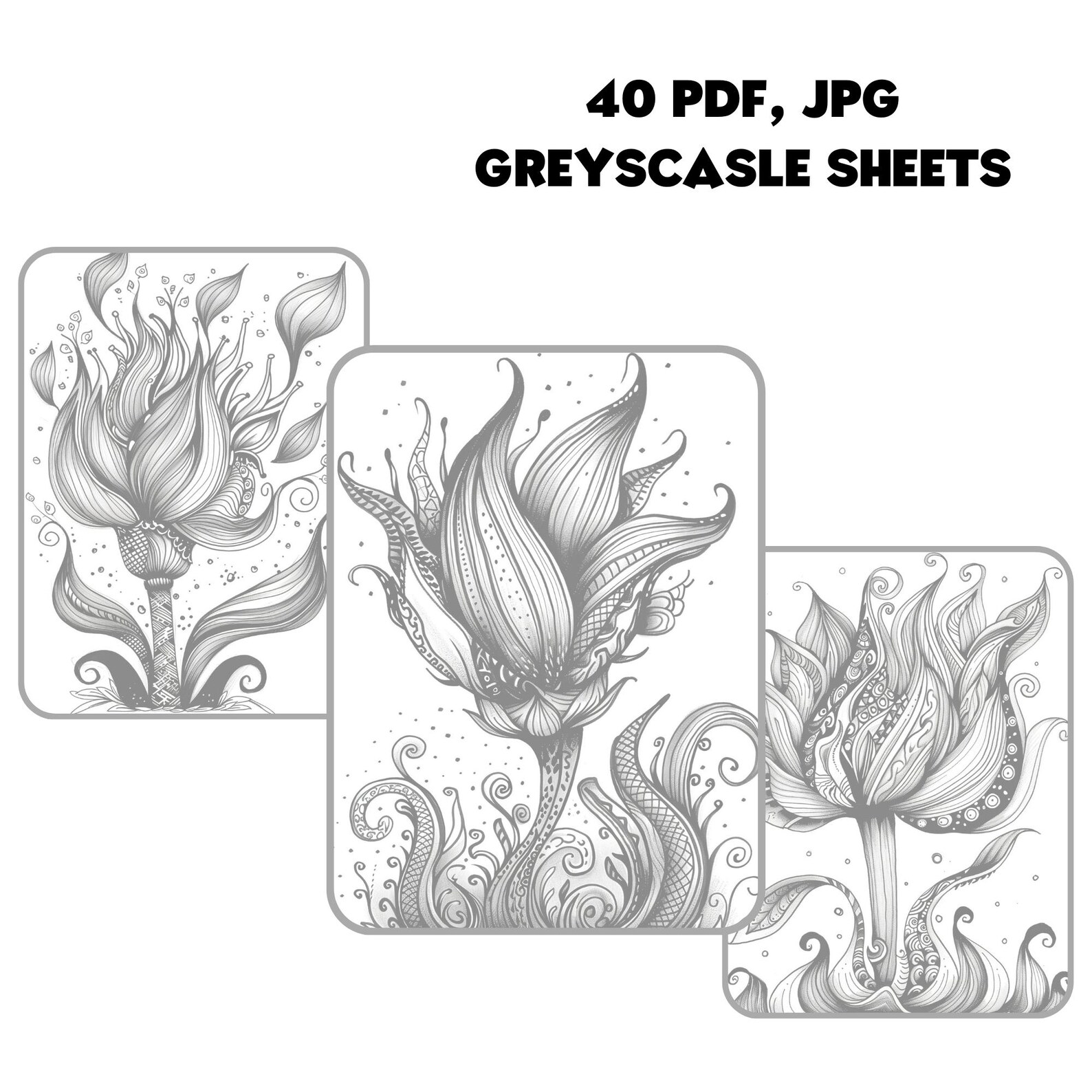 Flame Flower Zentangle Patterns, Tutorials & Worksheets (digital ...
