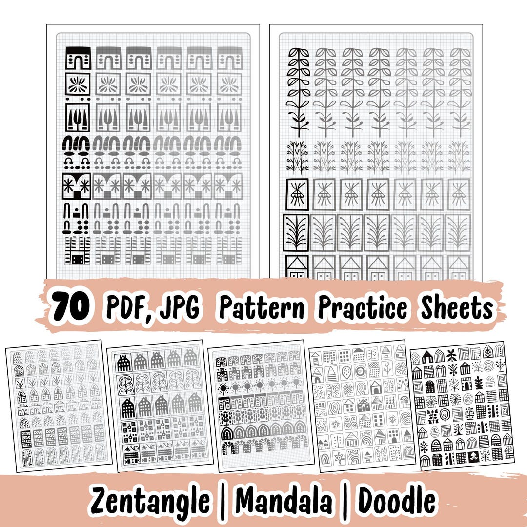 Zentangle Patterns for Beginner, Ornaments Set, Lettering Practice ...