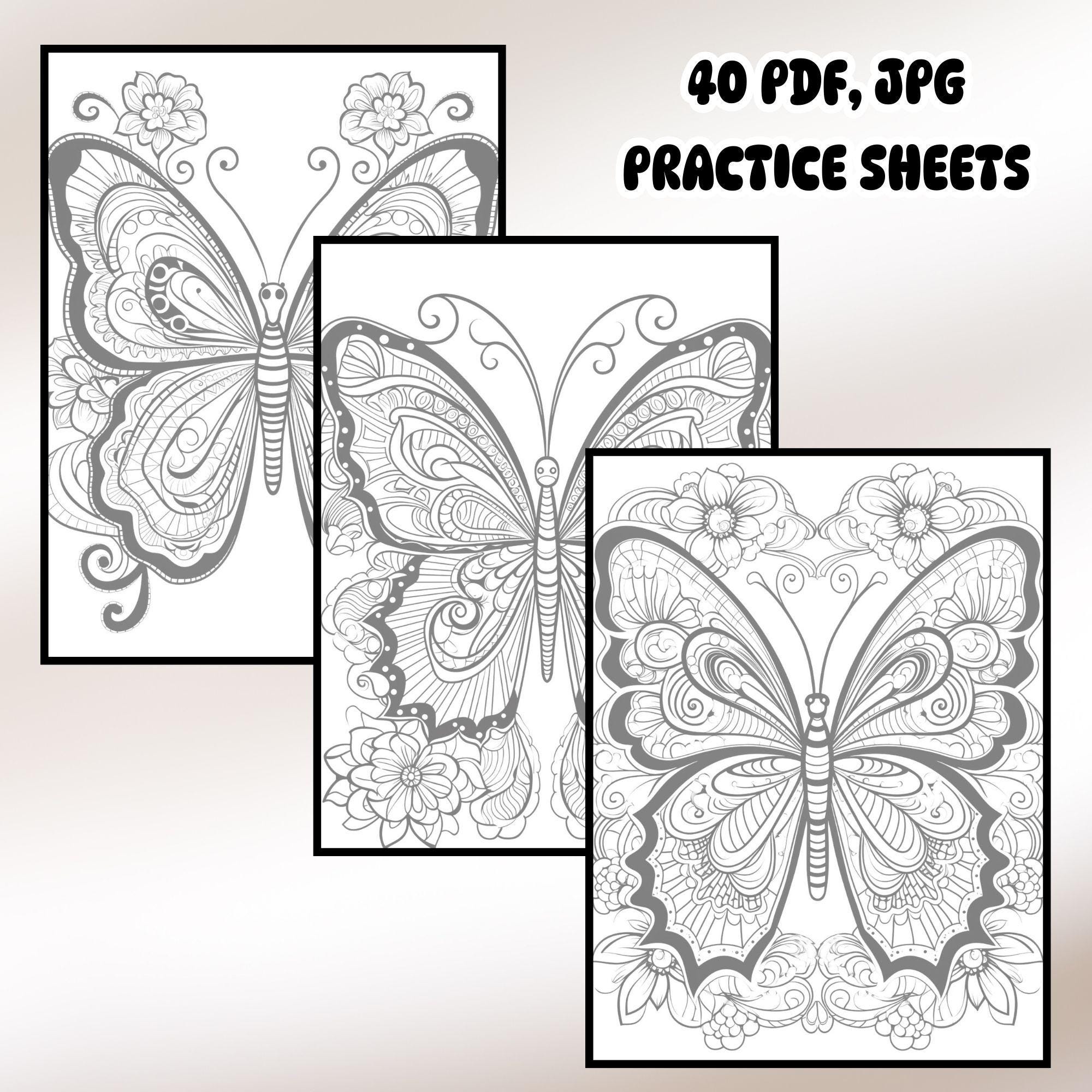 Butterfly Zentangle Patterns and Practice Sheets, Butterfly Coloring ...