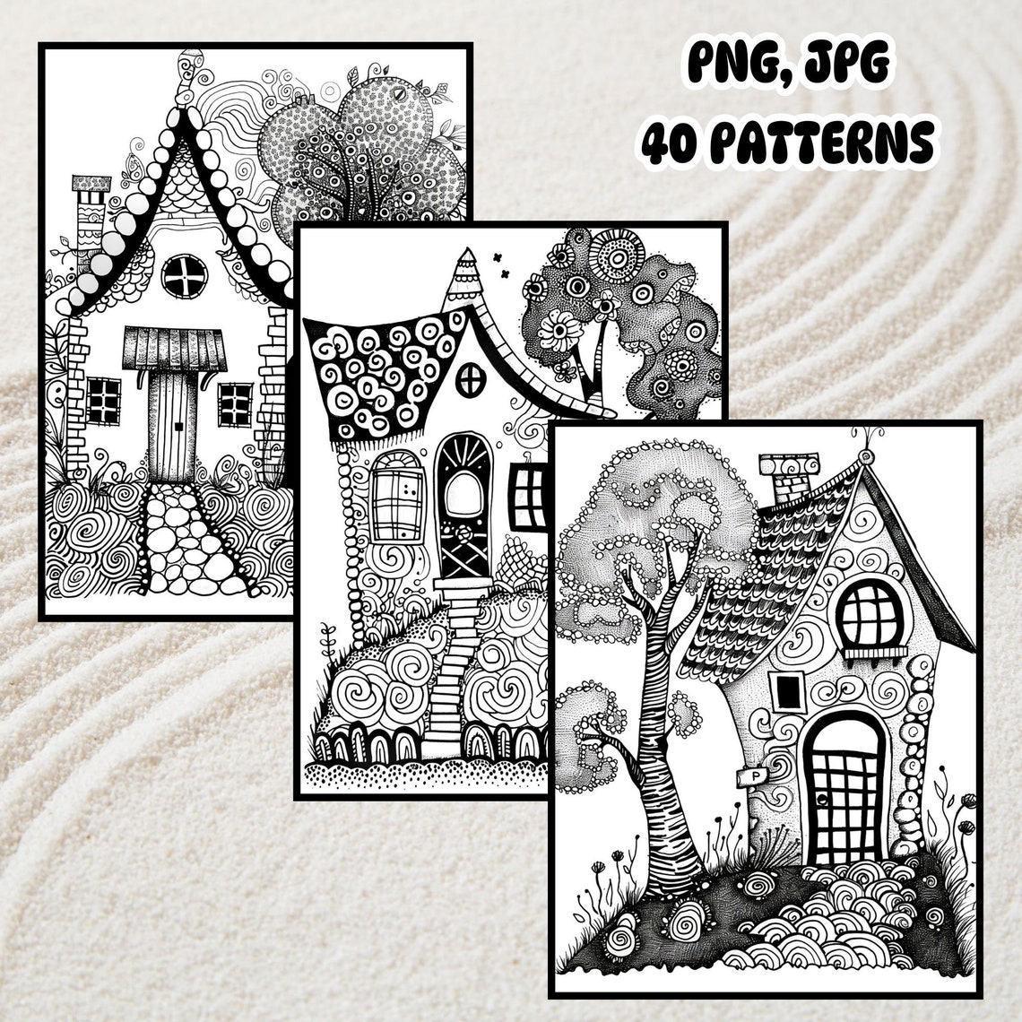 Zentangle Art: Explore Beautiful House Coloring Book, Worksheets, and ...