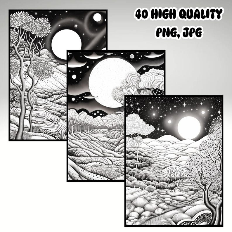 Zentangle Art Practice Sheets for Stress Relief - Mystical Moonlit ...