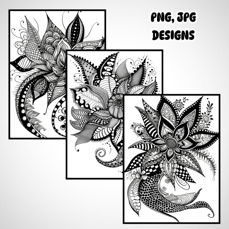 Zentangle Templates for Floral Patterns: Therapeutic Flower Doodle ...