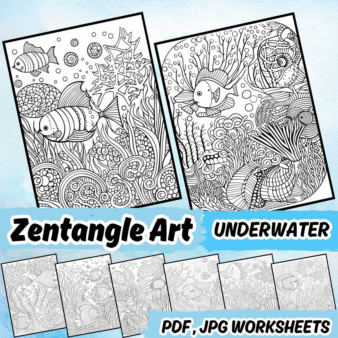 Serene Ocean Doodles: Underwater Zentangle & Calligraphy Art Pages, Sea ...