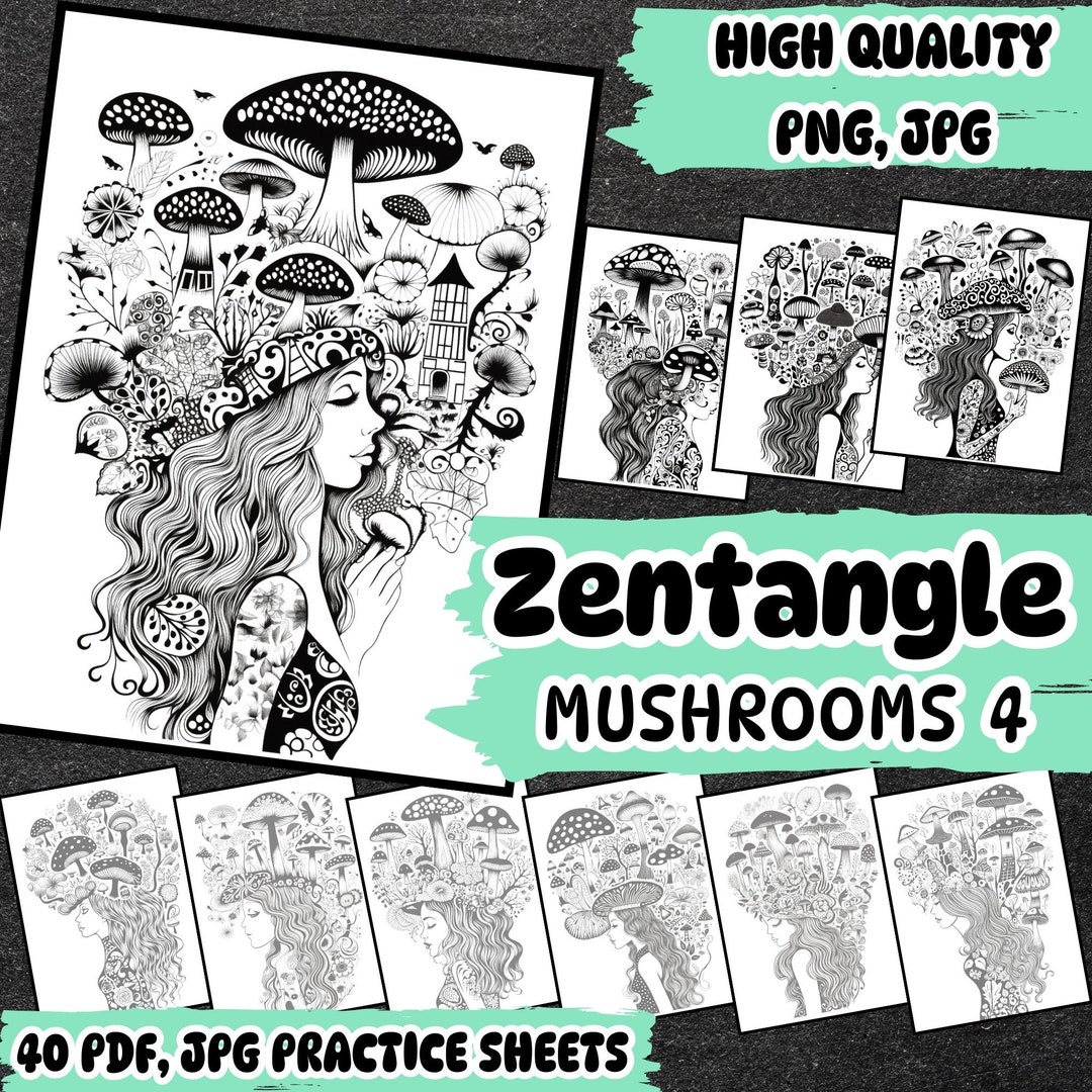 Zentangle Patterns and Practice Sheets, Mushrooms in Women's Hair ...