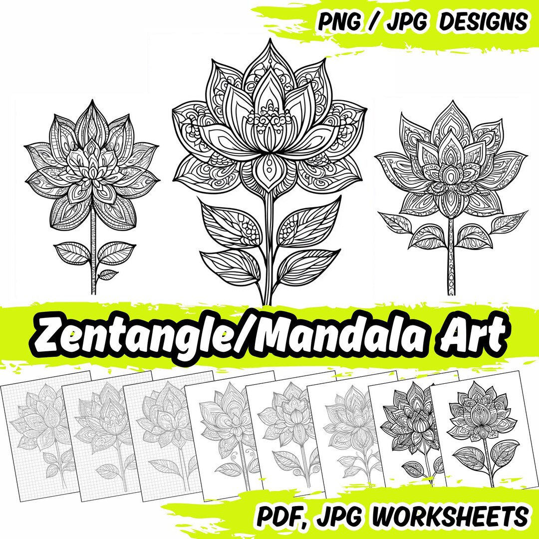 Adult Activity Zentangle Pages for Art Therapy | Botanical Flower ...