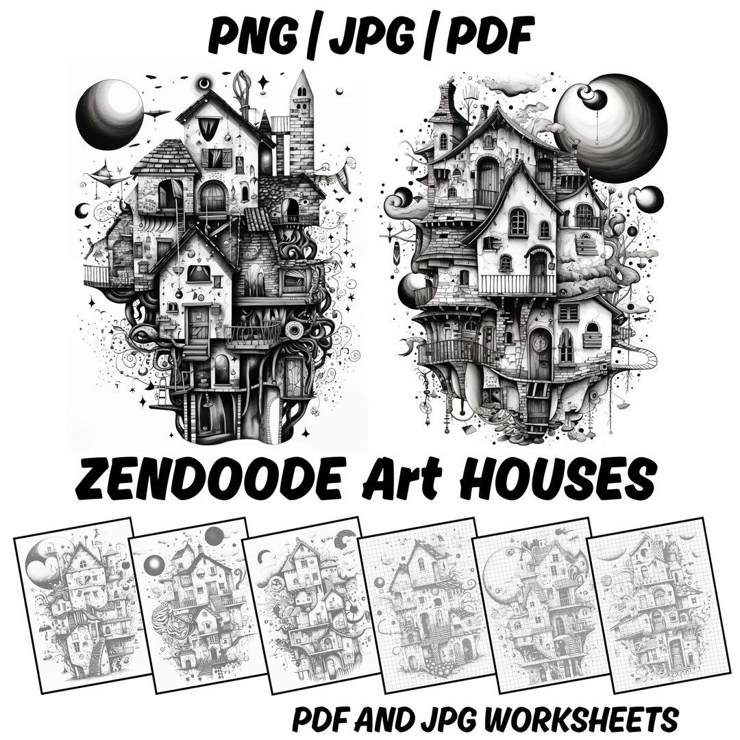 Zentangle - Zendoodle - House Patterns for Adults – Whimsical Printable ...