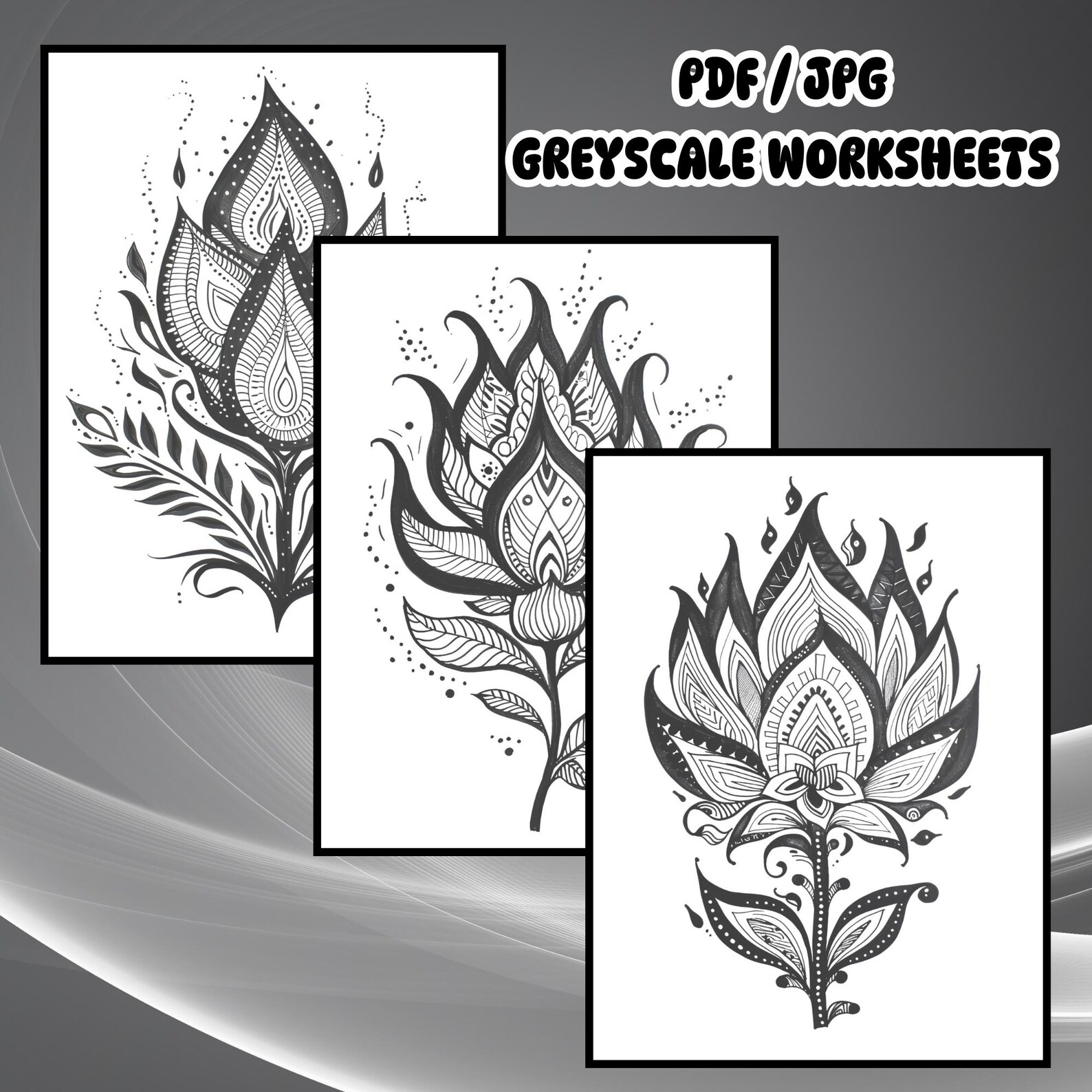 Flame Flower Zentangle Patterns, Botanical Art Sheets, Doodle Flower ...