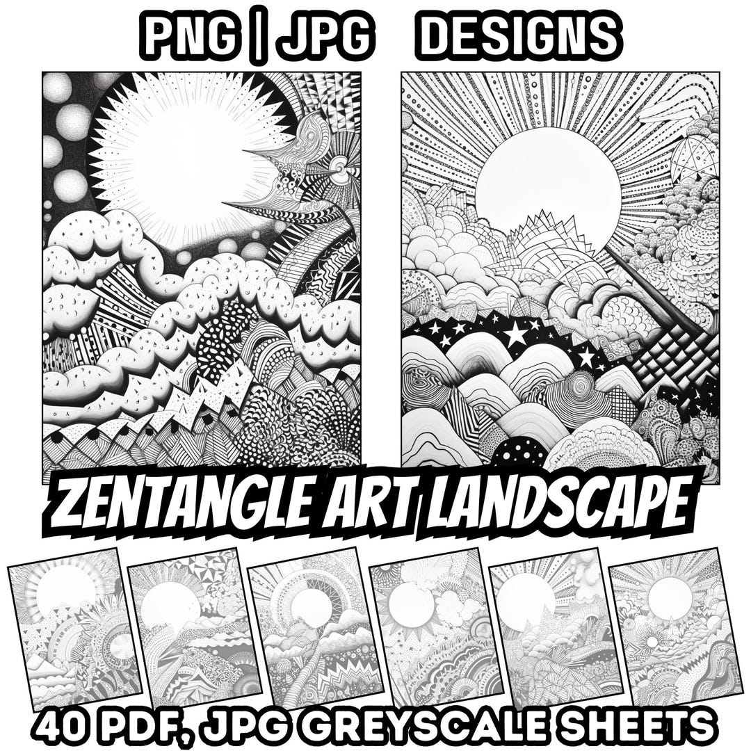 Zentangle Landscape Practice Sheets – Adult Activity Book for Mindful ...