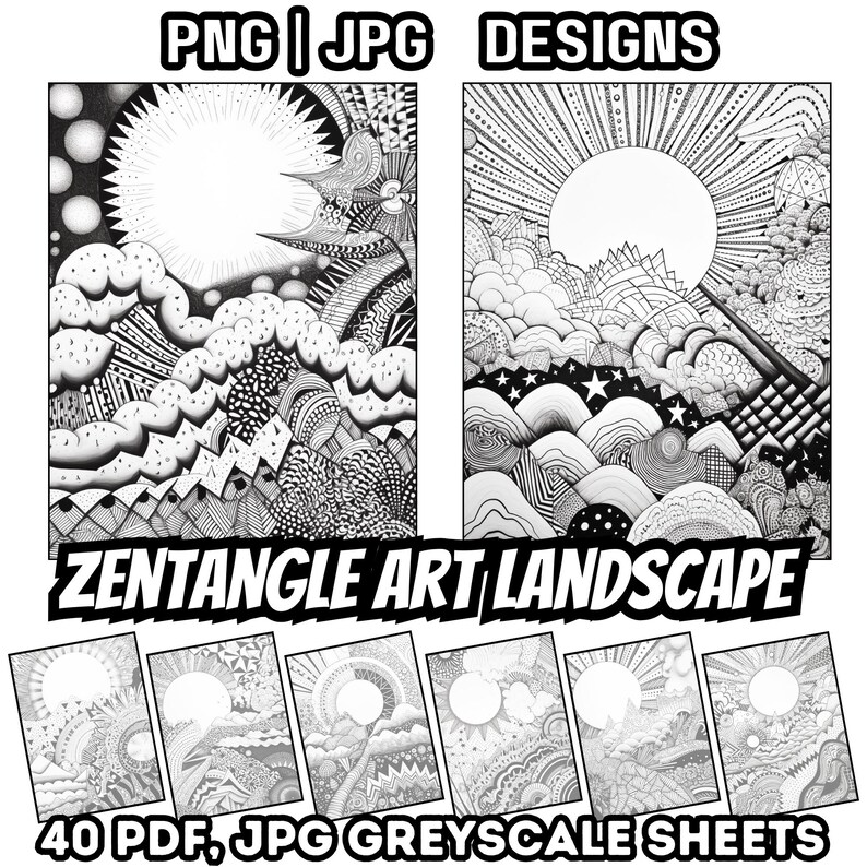 Zentangle Landscape Practice Sheets – Adult Activity Book for Mindful ...