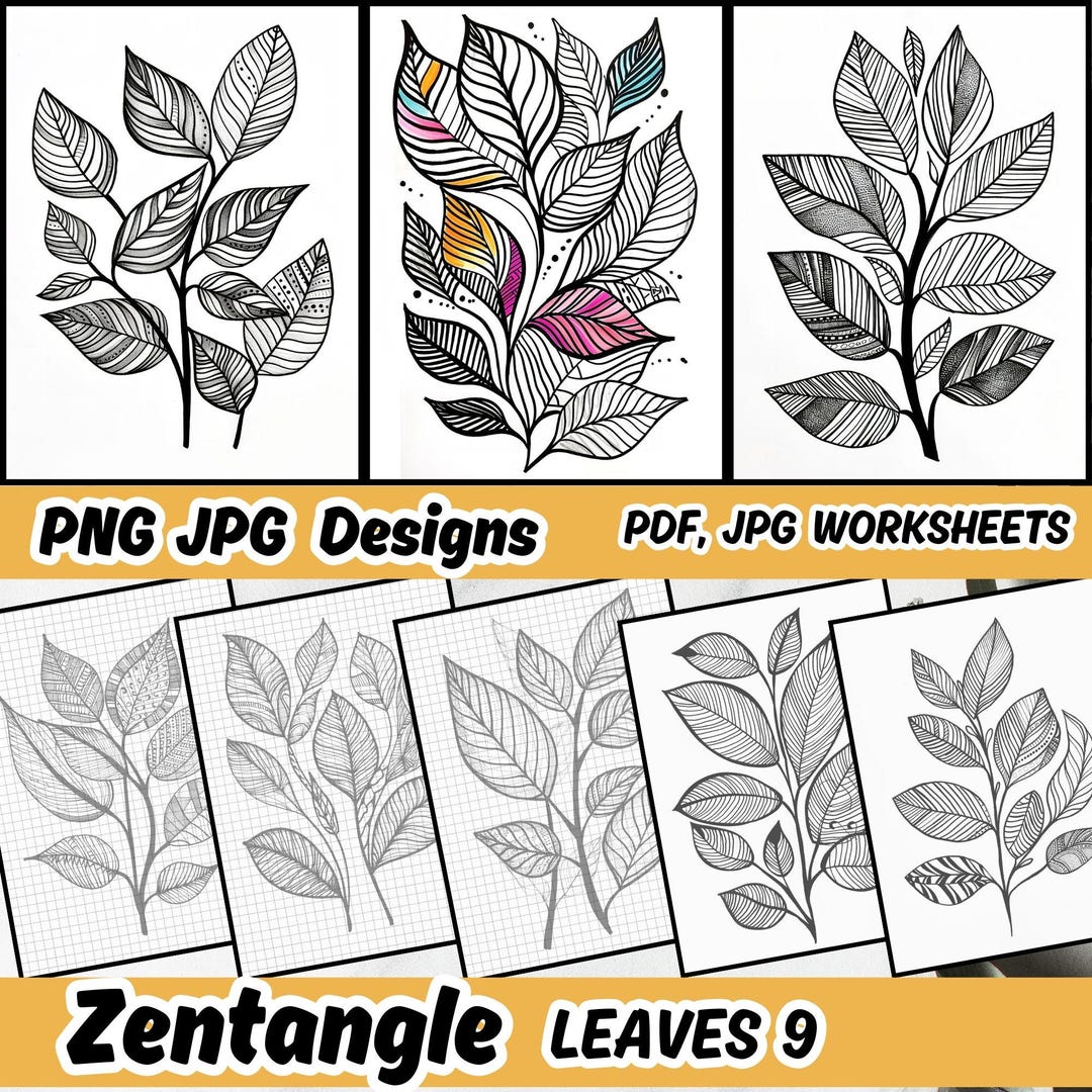 Zentangle Leaves Patterns, Large Leaves, Nature Prints, Ornaments Set ...