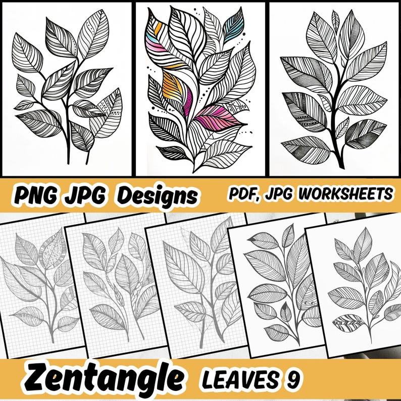 Zentangle Leaves Patterns, Large Leaves, Nature Prints, Ornaments Set ...