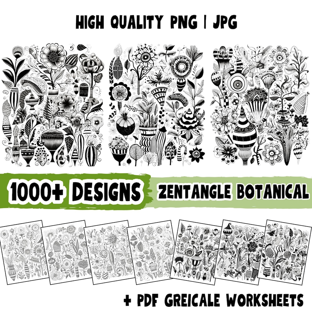 Botanical Zentangle Patterns: 1000+ Designs, Tutorials (PDF & PNG) - Etsy