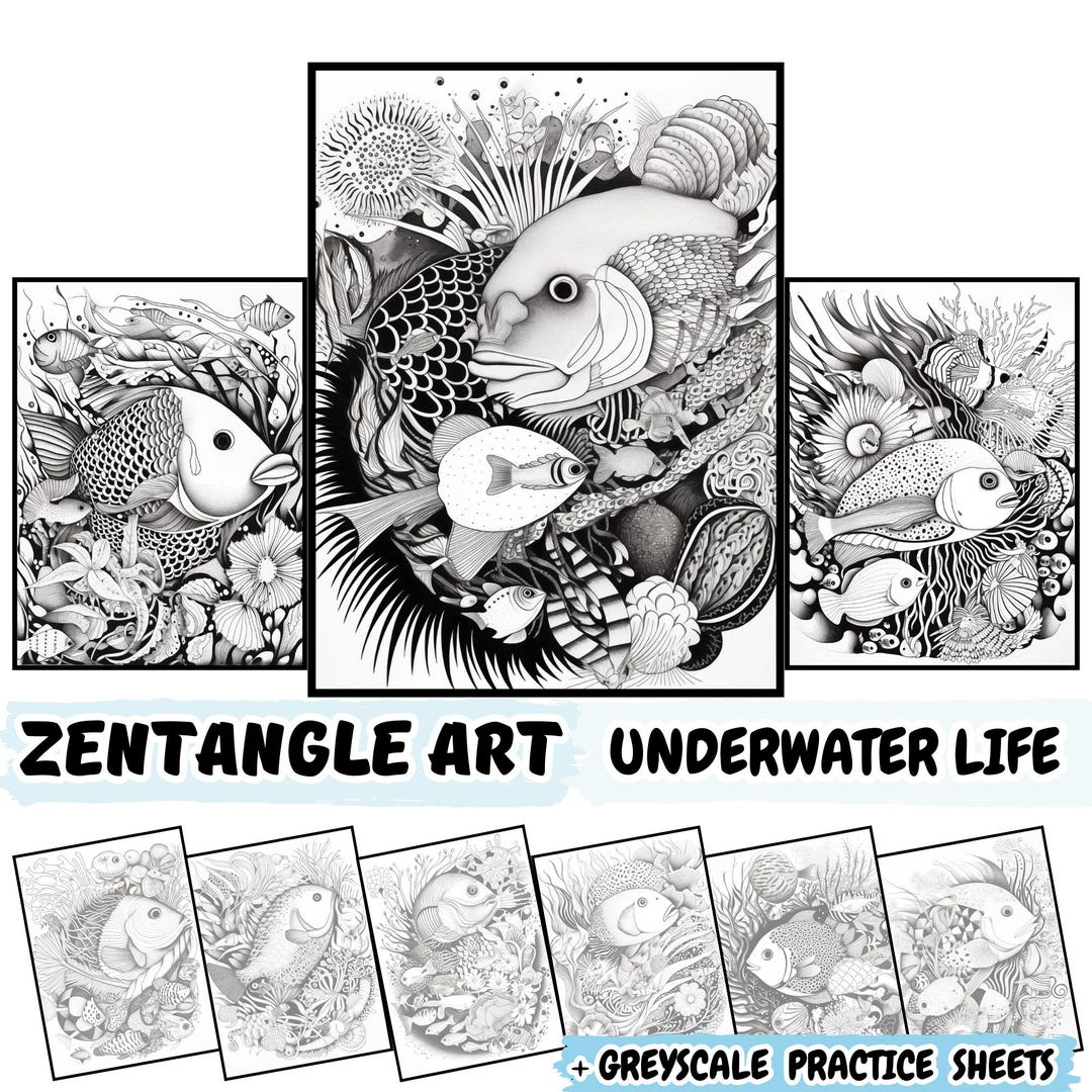 Adult Activity Book Ocean Zen, Underwater Zentangle Coloring Pages ...