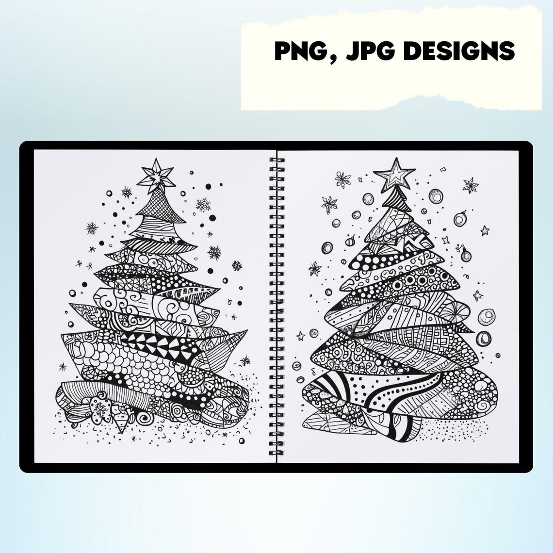 Christmas Tree Zentangle Coloring Pages, Doodling Art (digital Download ...