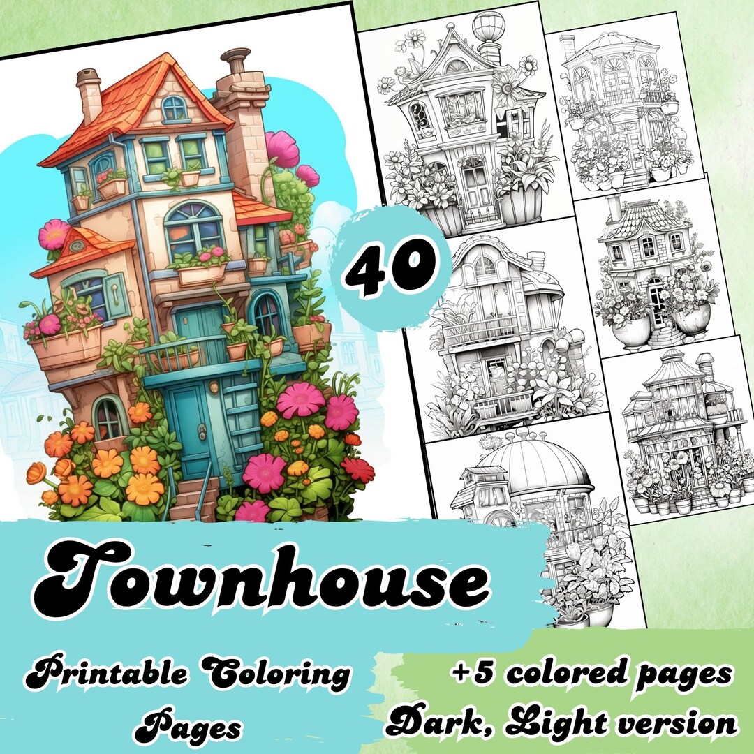 Townhouse Small Houses, Coloring Book Pages Colored, Captivating ...