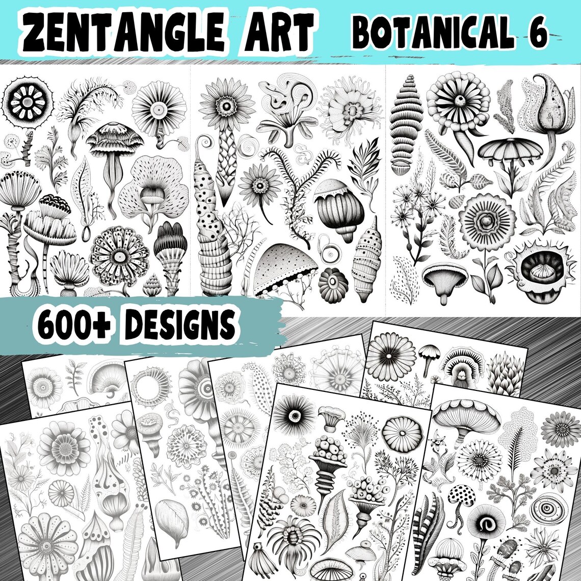 600+ Botanical Zentangle Designs: Tutorials & Worksheets (PDF, PNG, JPG ...