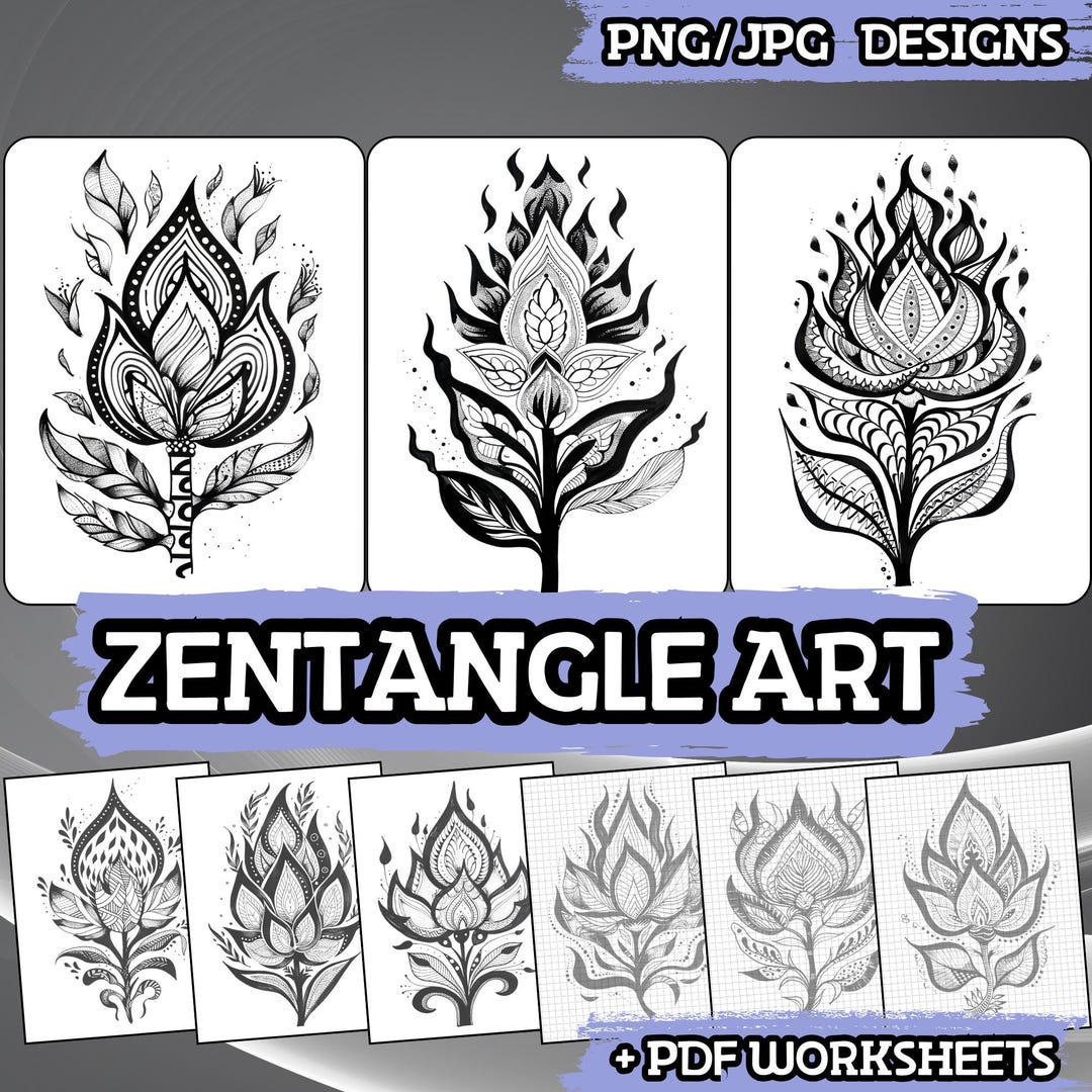 Flame Flower Zentangle Patterns, Botanical Art Sheets, Doodle Flower ...