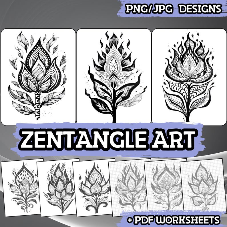 Flame Flower Zentangle Patterns, Botanical Art Sheets, Doodle Flower ...