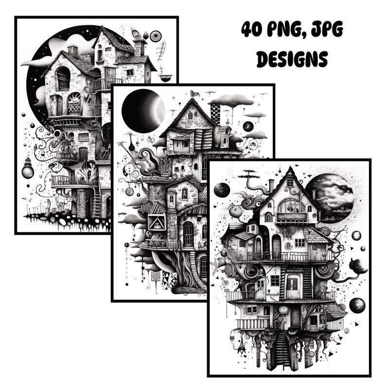 Zentangle - Zendoodle - House Patterns for Adults – Whimsical Printable ...