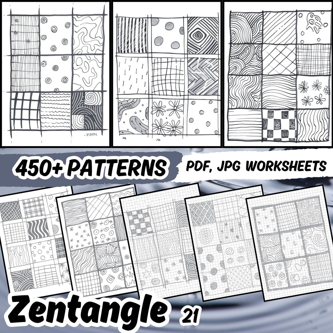 450+ Zentangle Patterns, Zentangle Practice Sheet, Easy How to Draw, Procreate Inking, Lettering ...