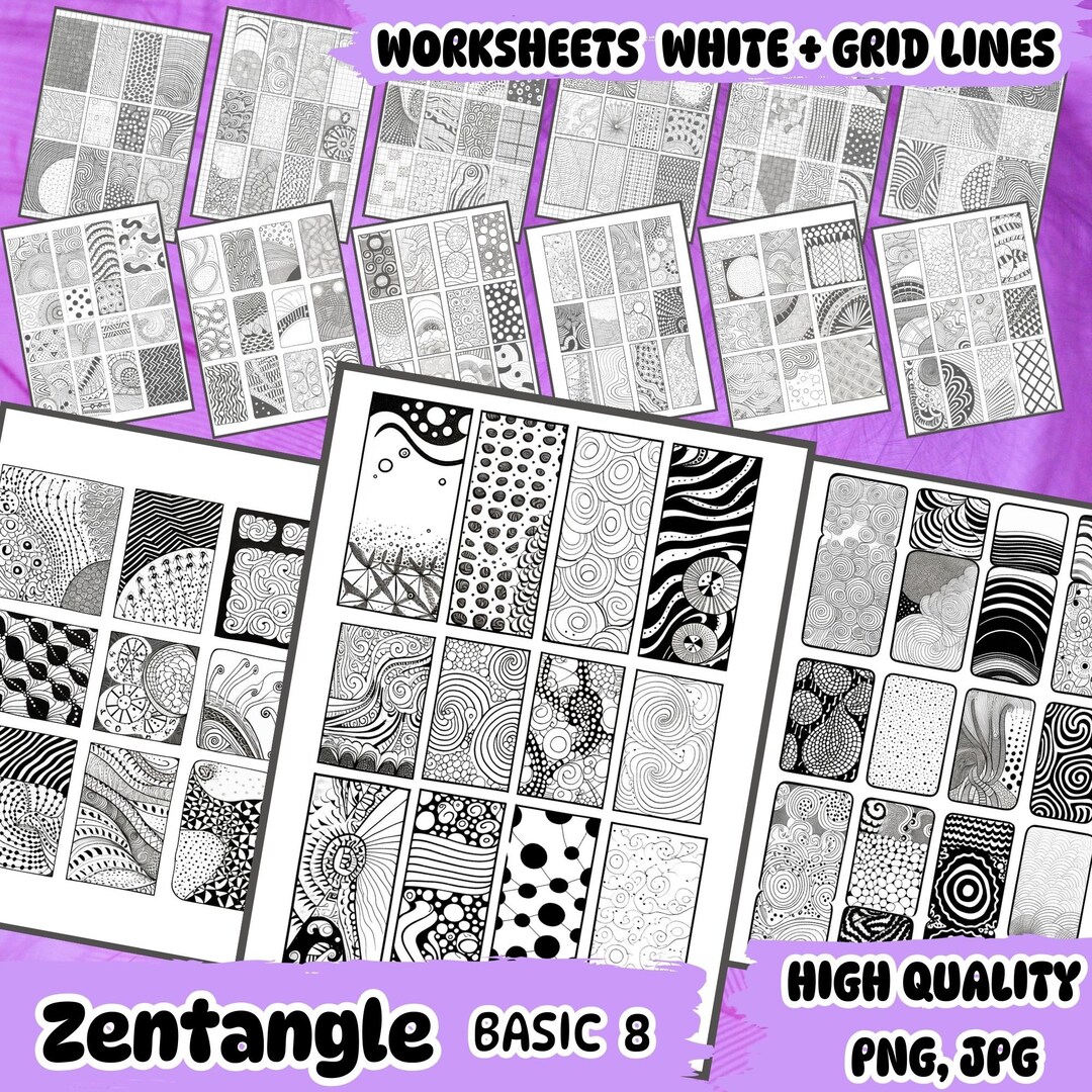 Zentangle Worksheets, 80 Practice Sheets, 400 Stunning Designs, Doodle ...