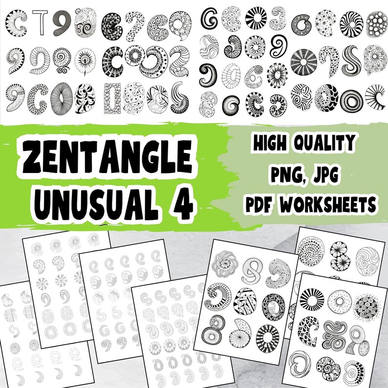 Zentangle With Printable PDF Worksheets, PNG and JPG Formats - Step by ...