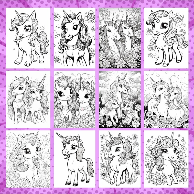 Unicorn Coloring Pages to Print, Whimsical Illustrations, Fantasy Diy ...