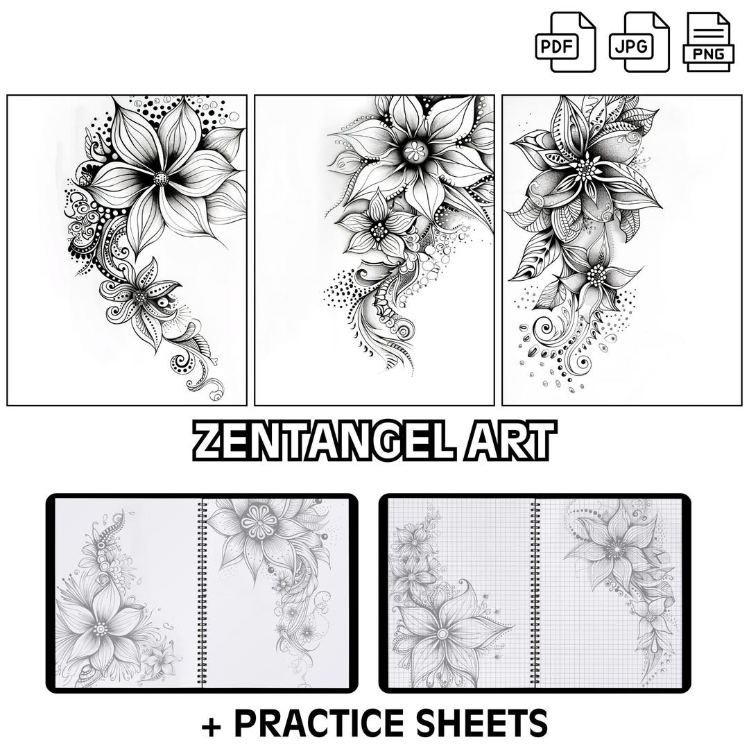 Floral Botanical Zentangle Patterns, Mandala Art for Stress Relief ...