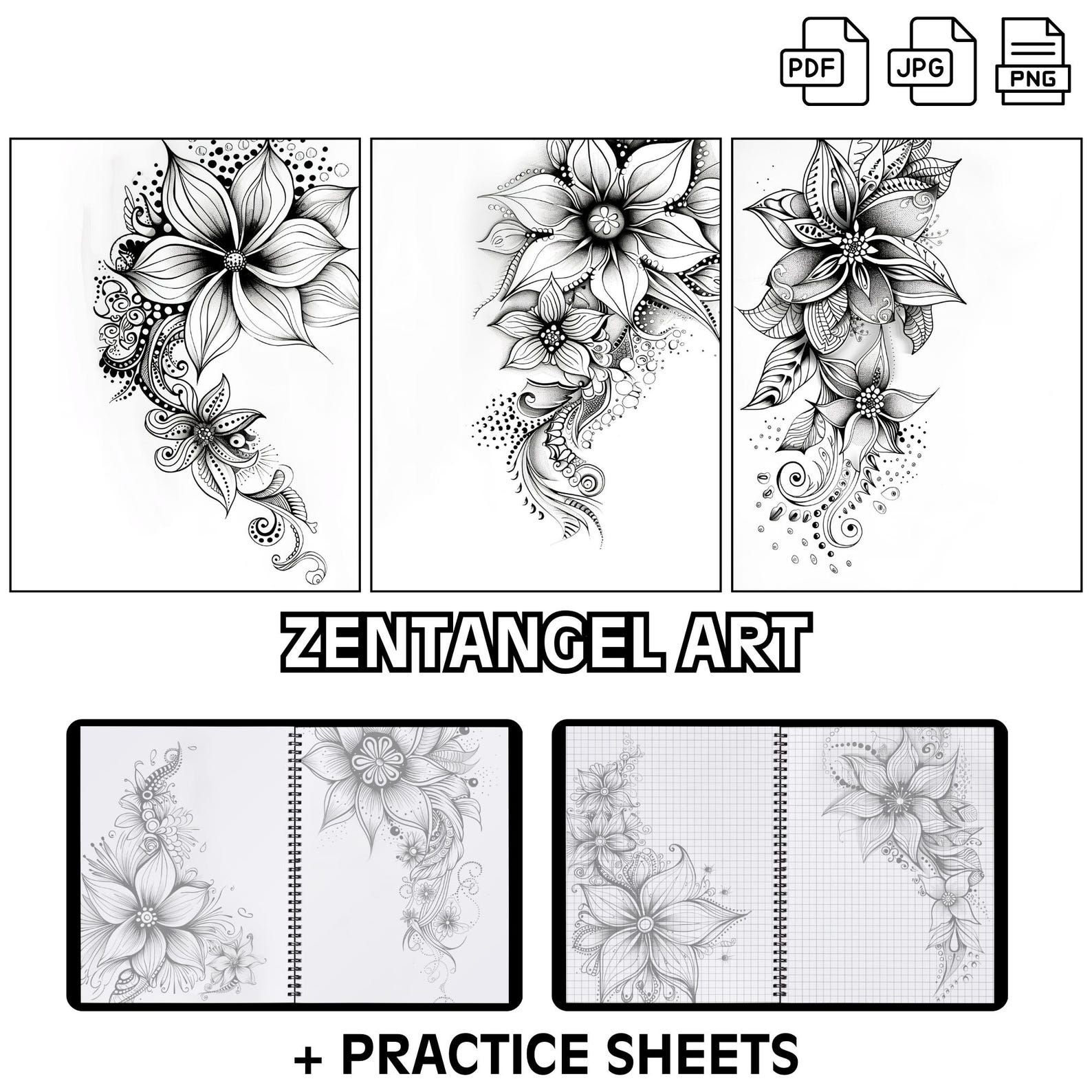 Floral Botanical Zentangle Patterns, Mandala Art for Stress Relief ...