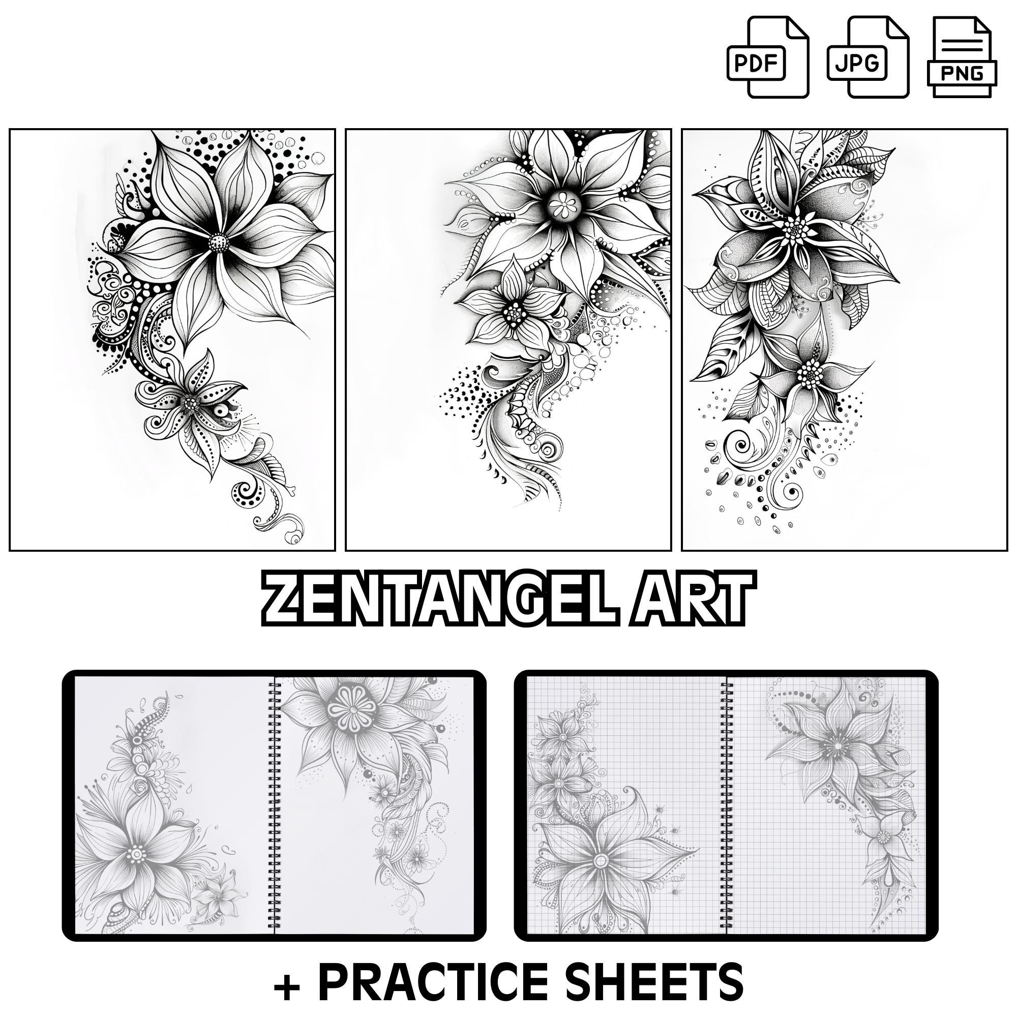 Floral Botanical Zentangle Patterns, Mandala Art for Stress Relief ...