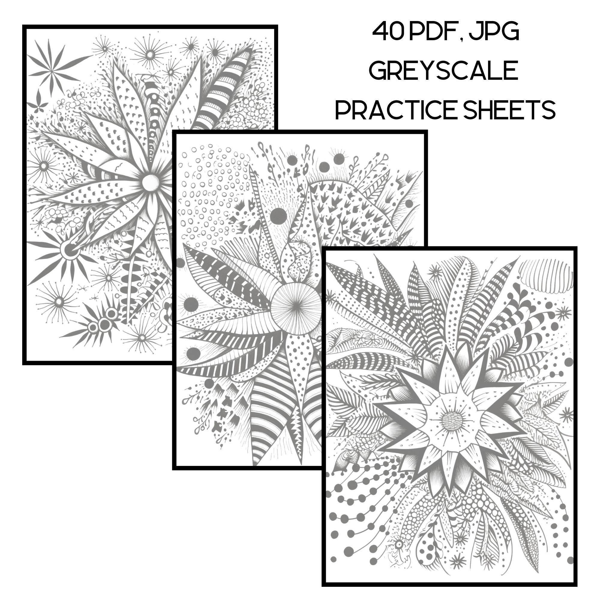 Botanical Zentangle Art Kit – Floral Zen Drawing Workbook | Greyscale ...