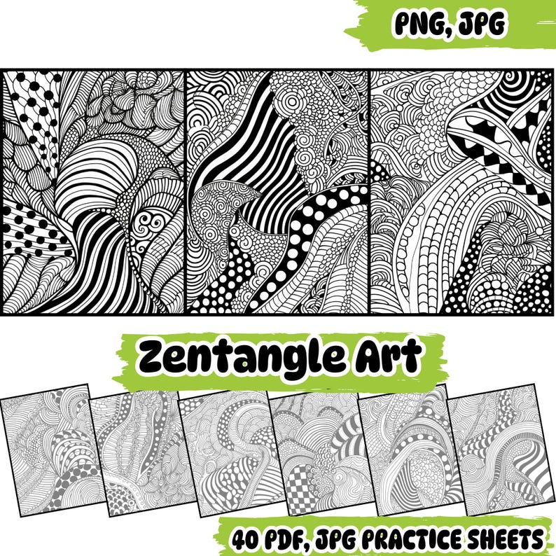 Zentangle Art Patterns, Beginner Friendly, Creative Templates (PDF, JPG ...