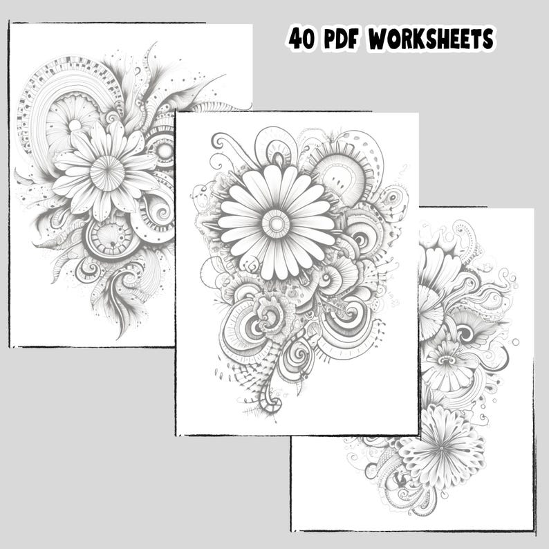 Zentangle Flower Bundle, Zendoodle Art Templates PDF, Floral Doodle ...