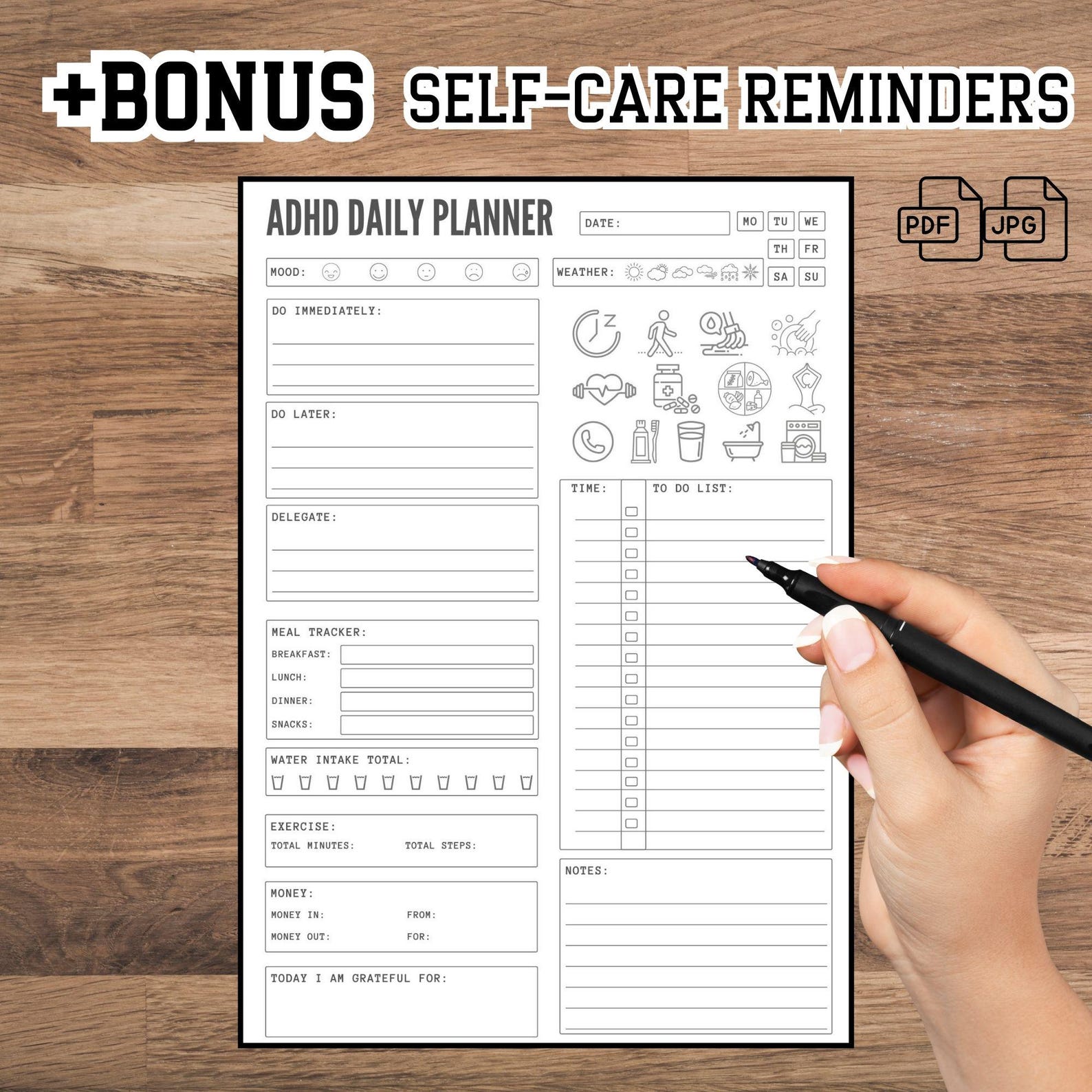 Simple ADHD Daily Planner Printable, Printable Daily Planner Template ...