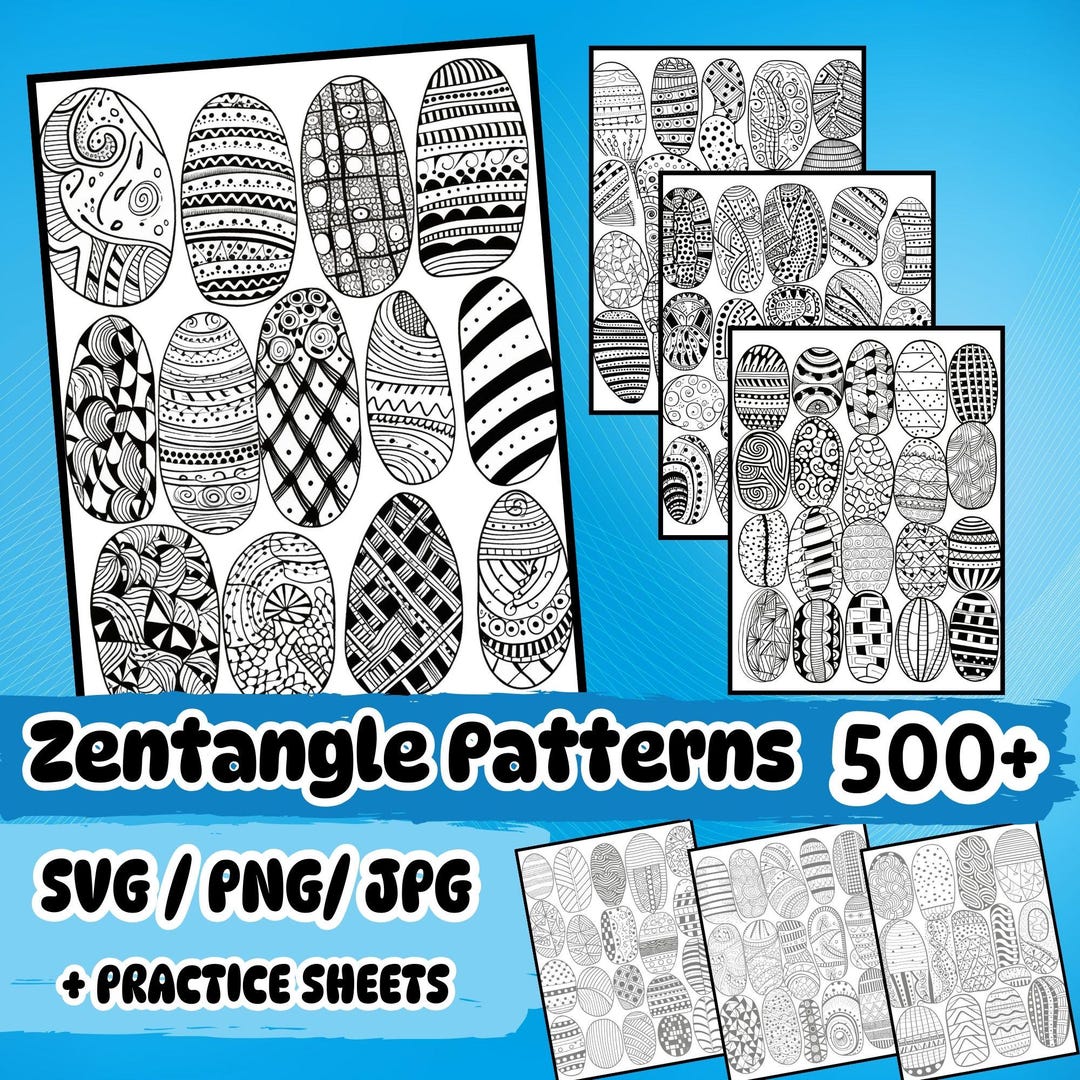 Basic Zentangle Patterns SVG, Doodle Worksheet, 500 Captivating Tangle ...