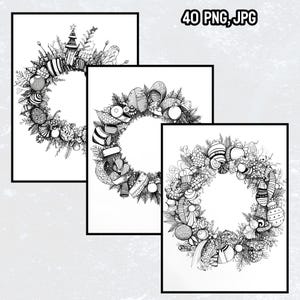 Christmas Wreath Bundle, Winter Floral Ornaments, Doodle Merry ...