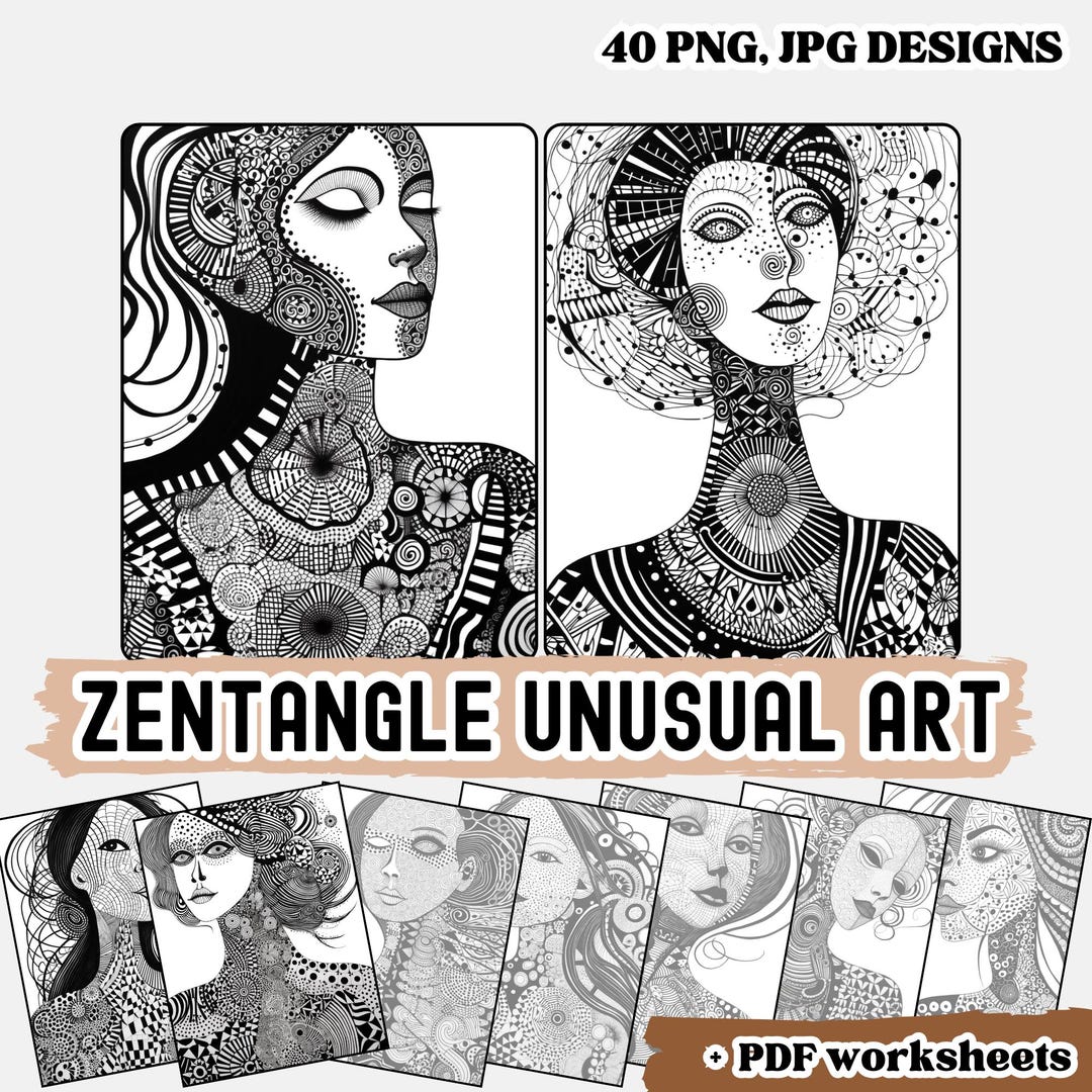 Zentangle Female Silhouette Patterns – Adult Art Therapy Book, Mandala ...