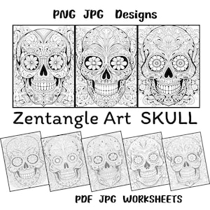 Halloween Skull Zentangle Patterns – PDF + PNG Files | Intricate ...
