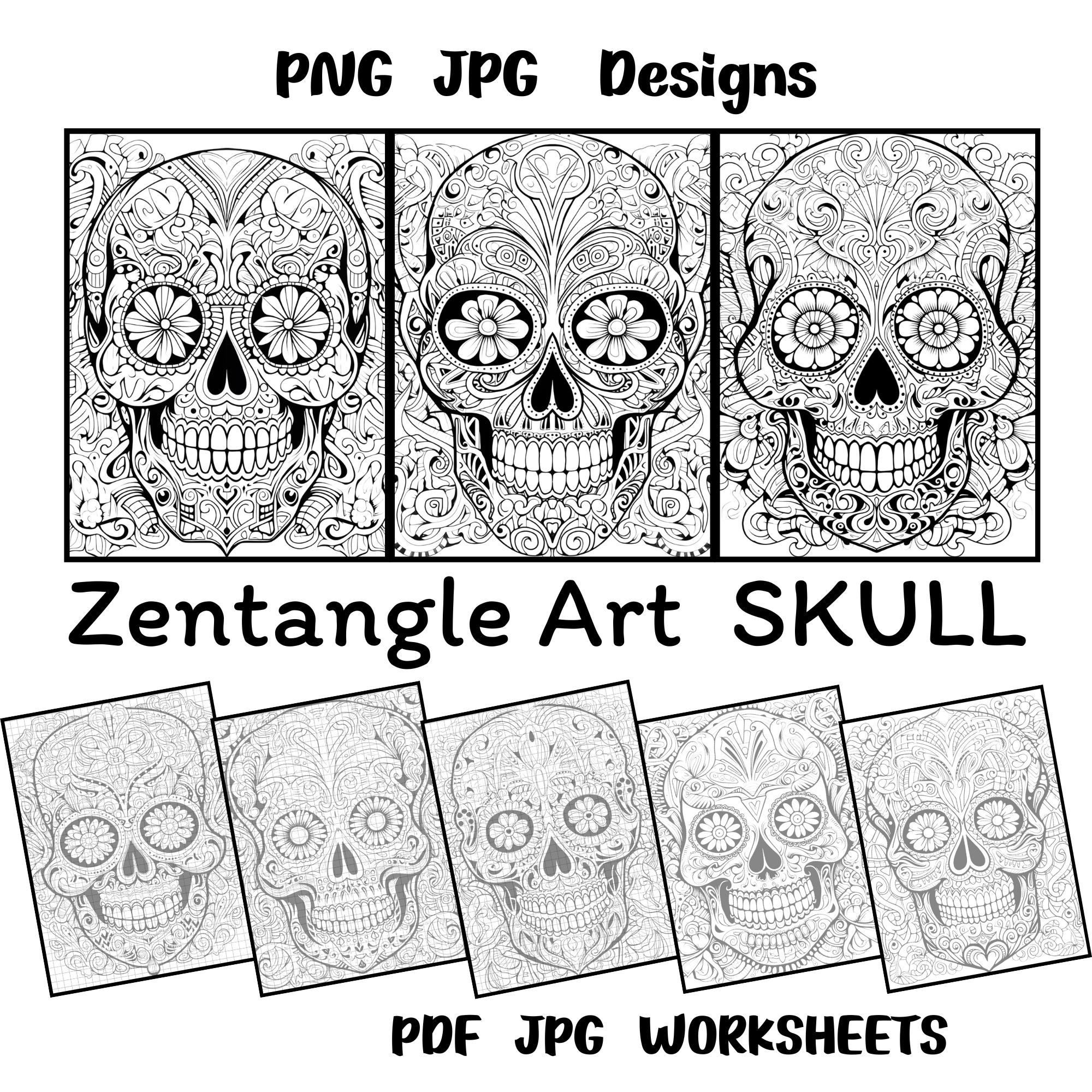 Halloween Skull Zentangle Patterns – PDF + PNG Files | Intricate ...